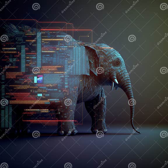 The Rise of Artificial Intelligence of Elephant and Codes, the Power of Codes Stock Illustration ...