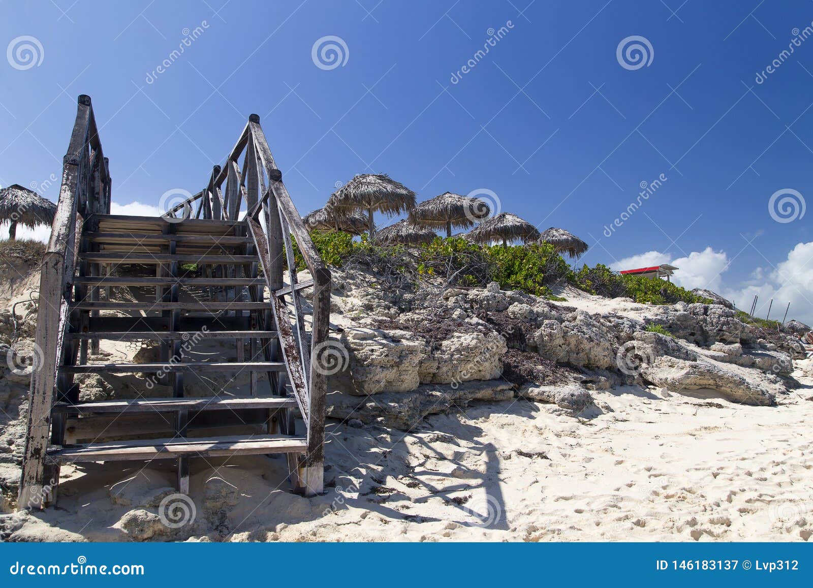 Rise from the Beach by a Wooden Ladder. Stock Image - Image of water ...