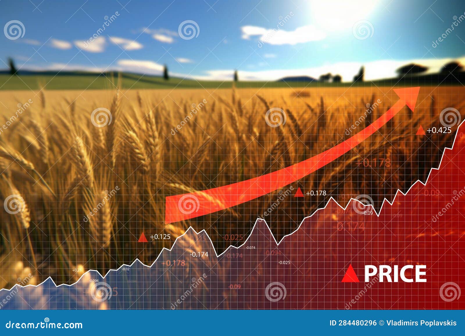 Rise in Wheat Prices with Diagram and Wheat Field Stock Photo - Image ...