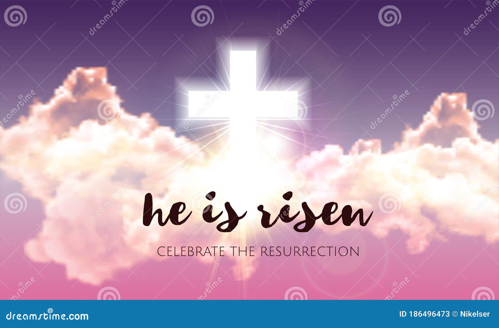 He is Risen. Easter Banner Background with Clouds, Divine Sunlight ...