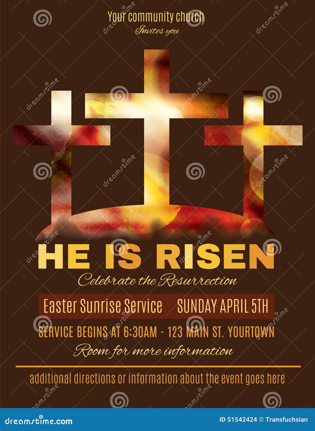 He is Risen Easter Sunrise Service Flyer Template Stock Vector - Illustration of jesus, holy ...