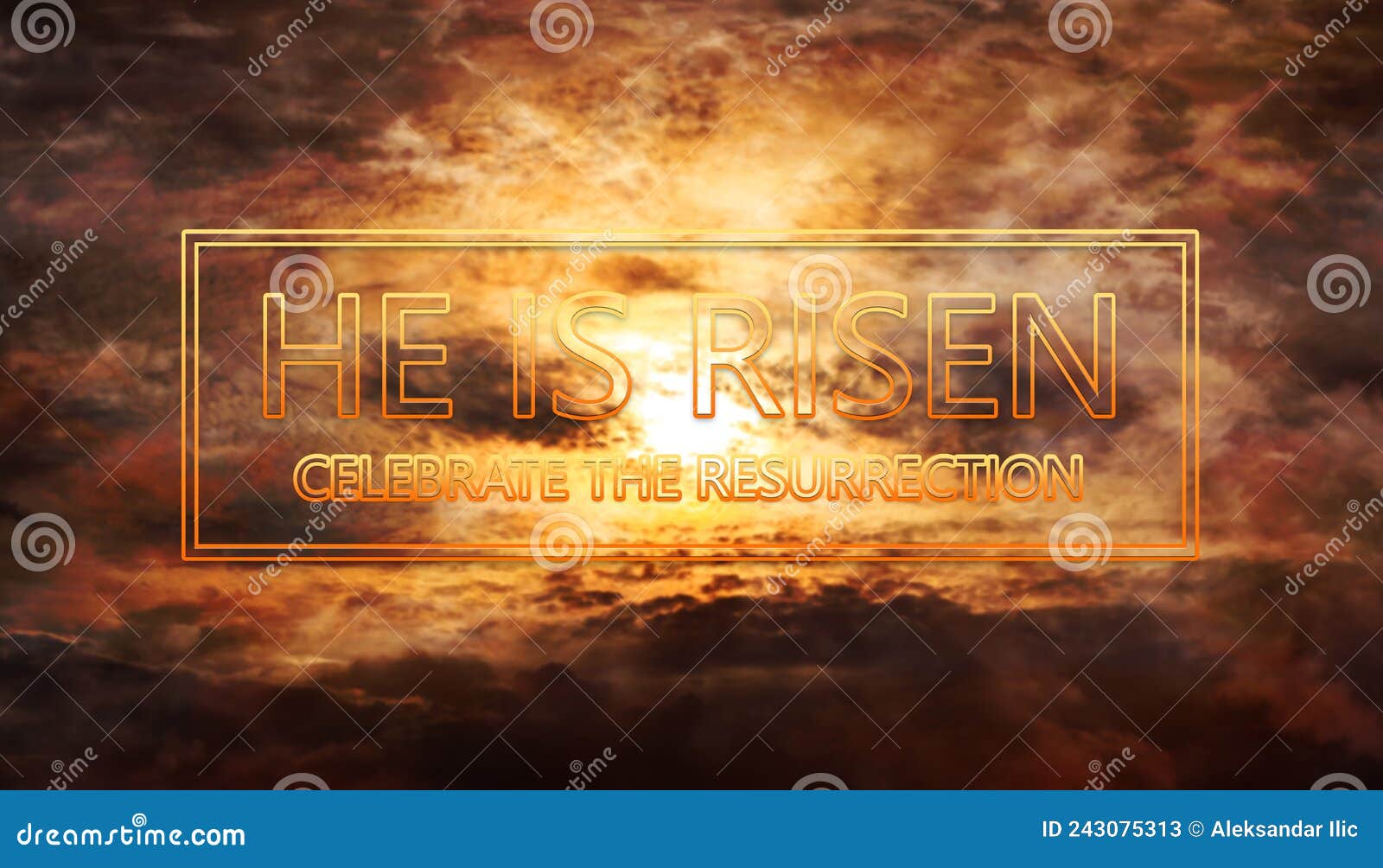 He Is Risen. Jesus Christ. Text Over The Burning Sky With Sun Rays And ...