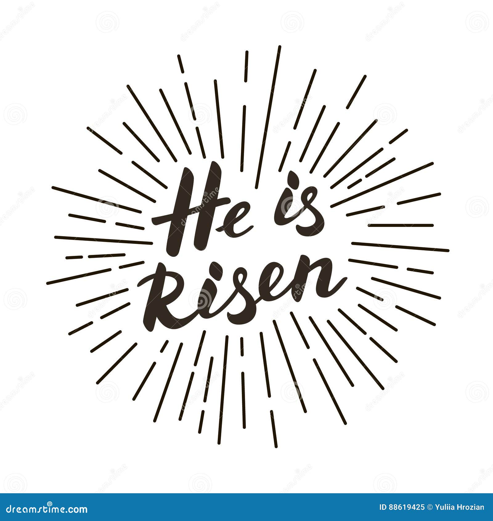 He Is Risen Modern Calligraphy Hand Lettering With Rays On Blue ...