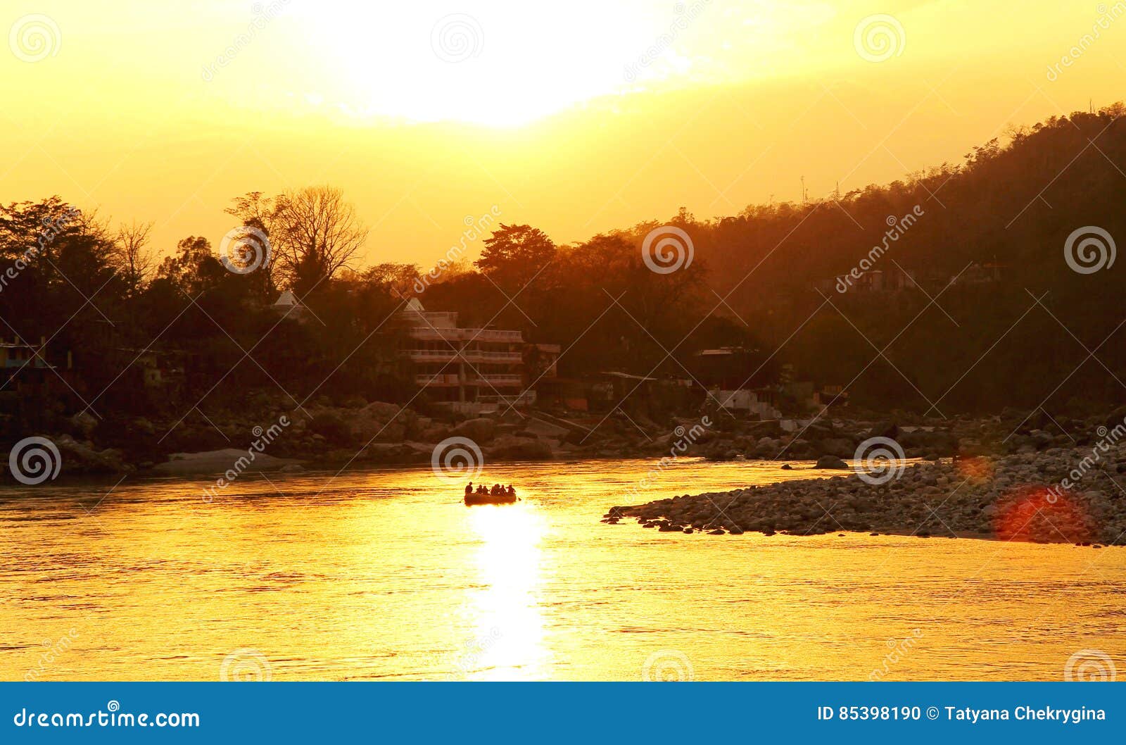RISHIKESH, INDIA - Sunset in Ganga River, Boat Rafting Stock Photo ...