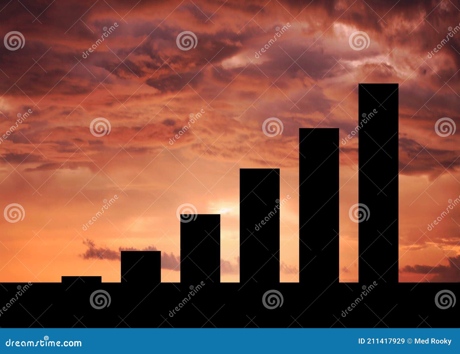 Rising Bar Chart Vertical Columns Silhouette Sunset. Business Growth ...