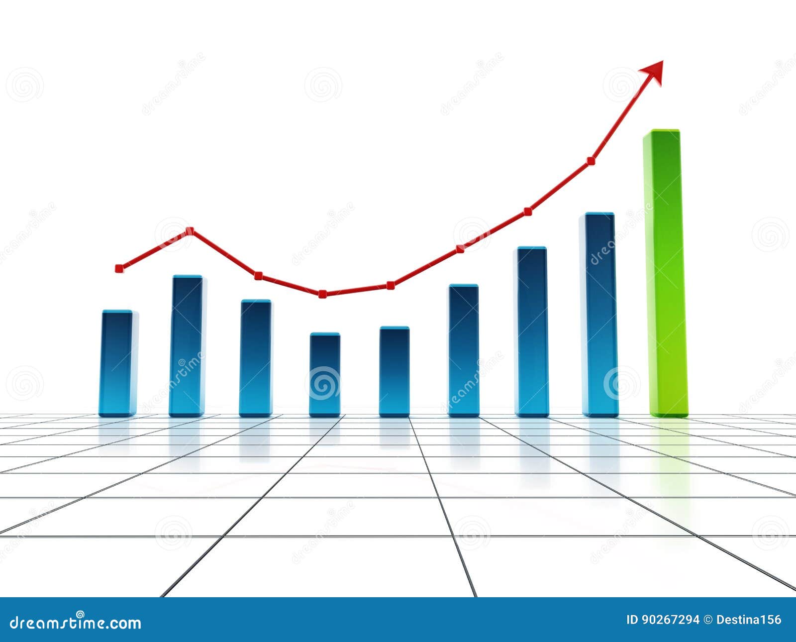 Rising Bar Graph on Grid. 3D Illustration Stock Illustration ...