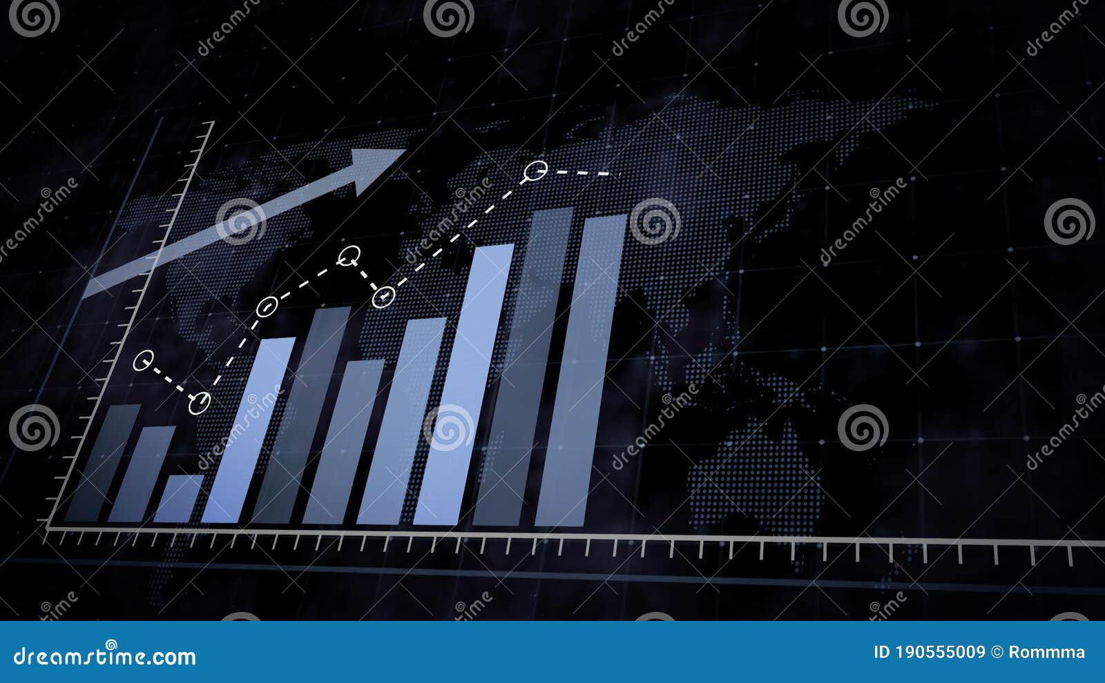 Rising Blue Bar Graph and Dotted World Map Stock Video - Video of ...