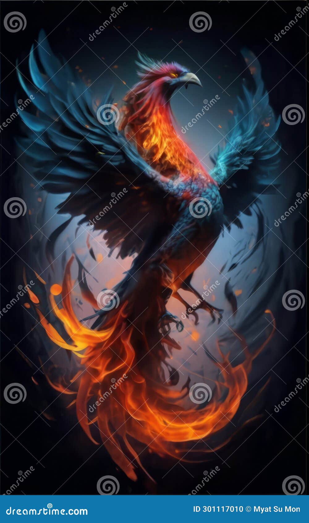Burning Phoenix Visualized With Simple Touch Cartoon Vector ...