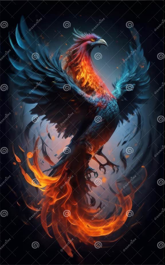 Rising of a Burning Phoenix Stock Illustration - Illustration of ...