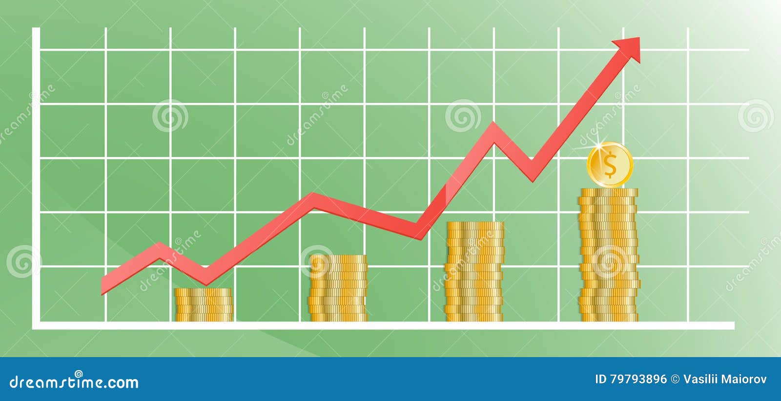 Rising Chart with Gold Coins Stock Vector - Illustration of increase ...