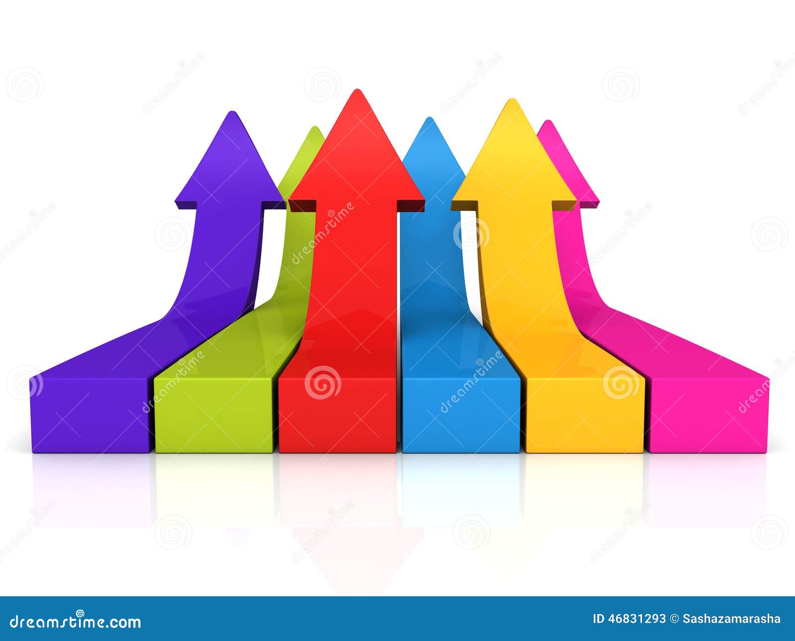 Rising Colorful Arrows with Reflection on White Background Stock Image ...