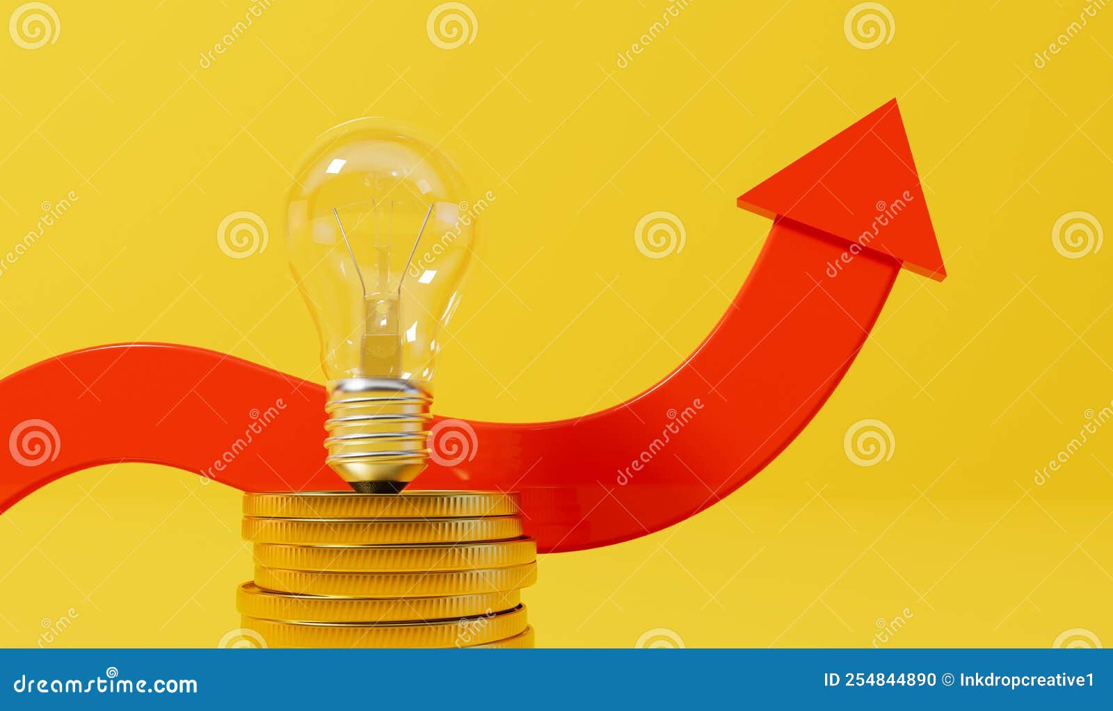 Rising Energy Cost Concept. Light Bulb on Top of a Stack of Gold Coins ...