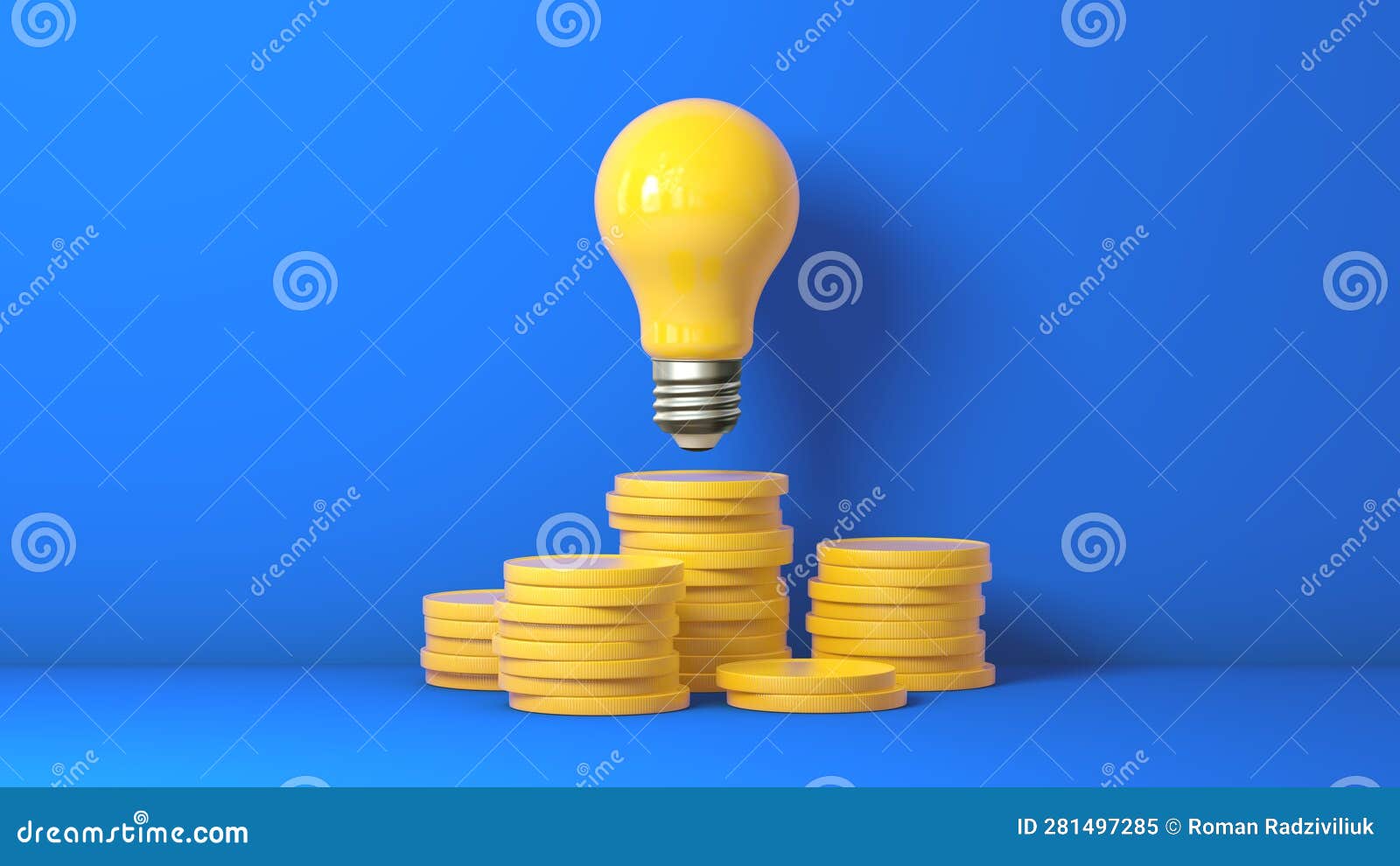 Rising Energy Cost Concept. Light Bulb on Top of a Stack of Yellow Gold ...
