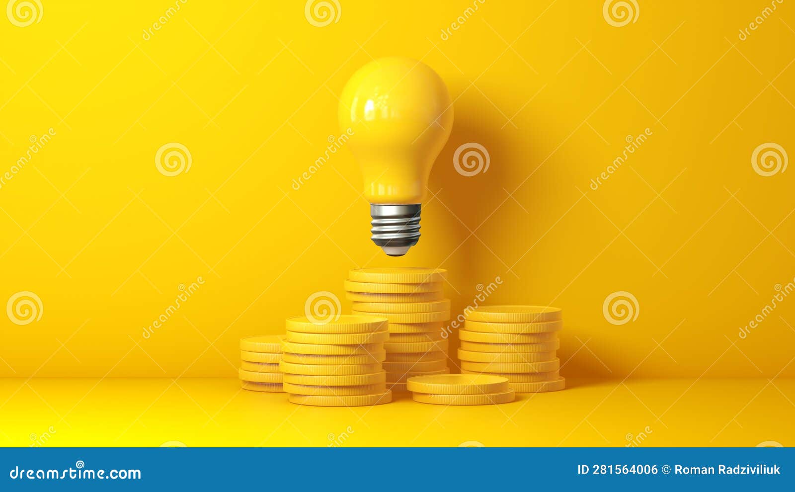Rising Energy Cost Concept. Light Bulb On Top Of A Stack Of Yellow Gold ...