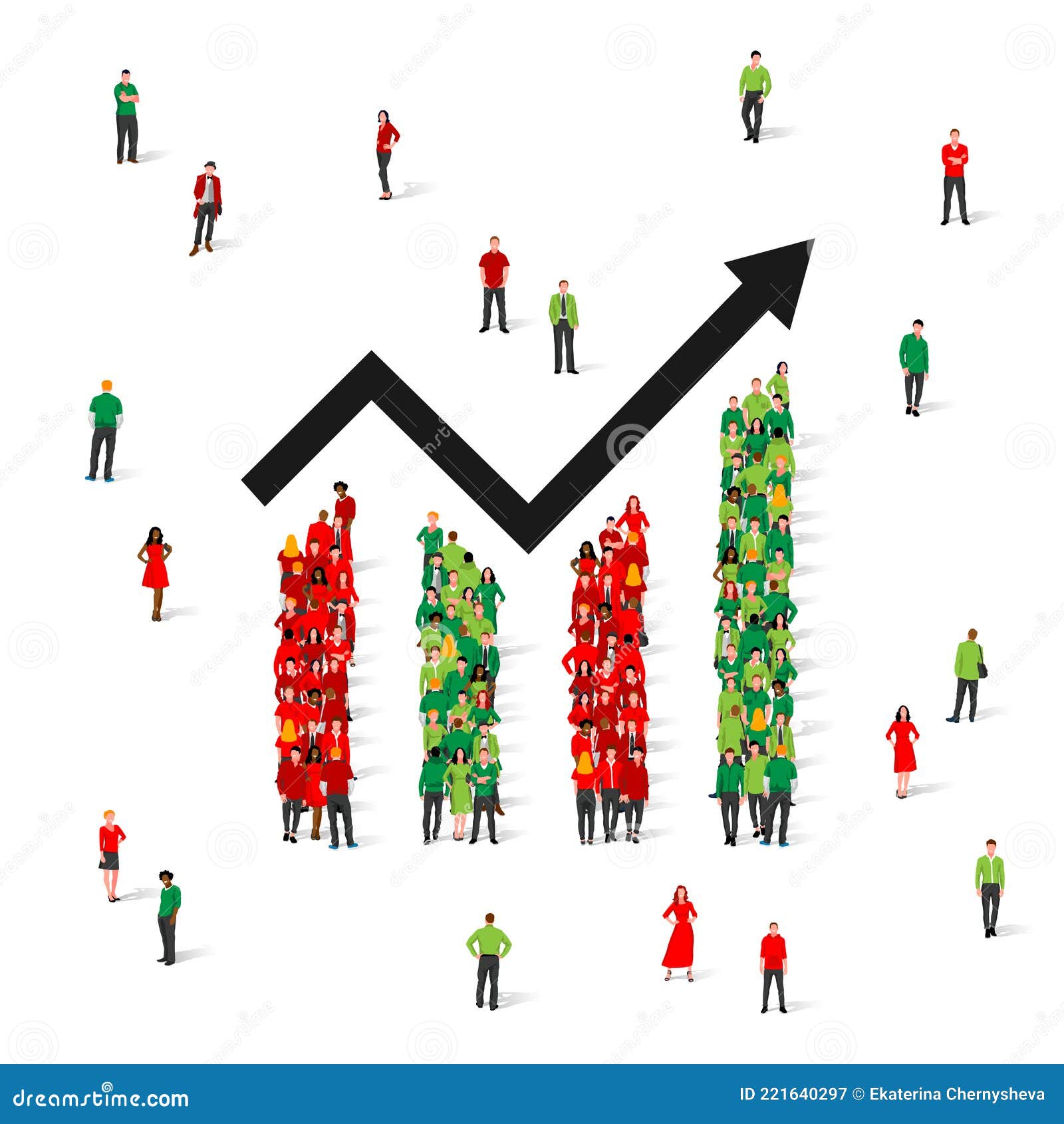 A Rising and Falling Chart of People in Colored Clothes. Business Data ...