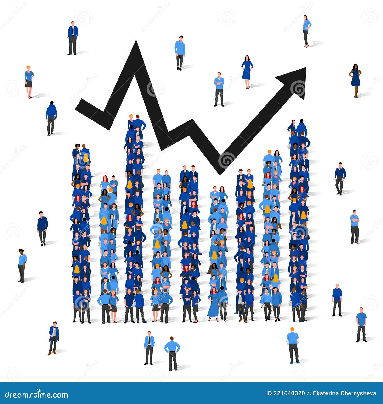 A Rising and Falling Chart of People in Colored Clothes. Business Data ...