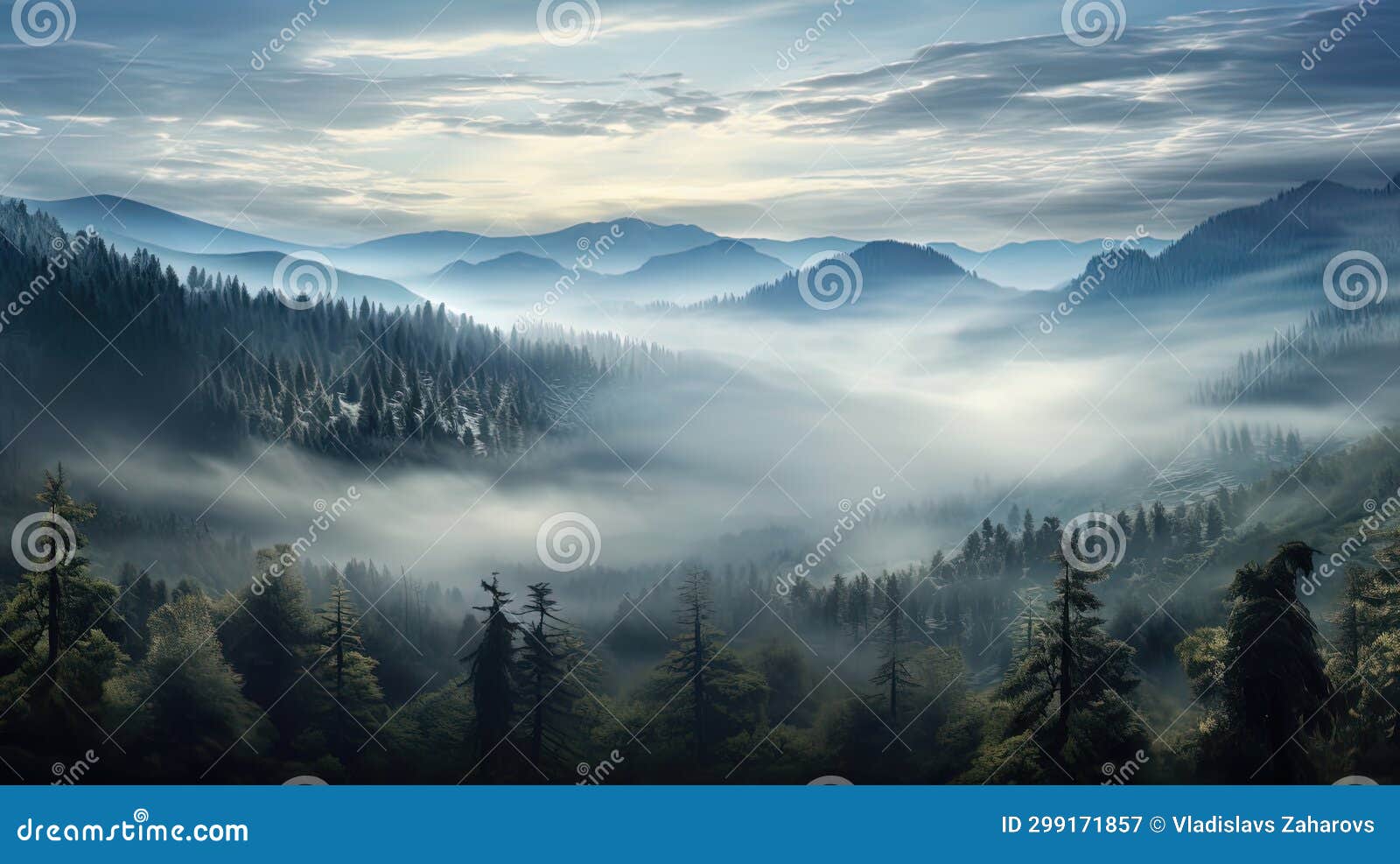 Rising Fog a Magic View of the Valley Stock Illustration - Illustration ...