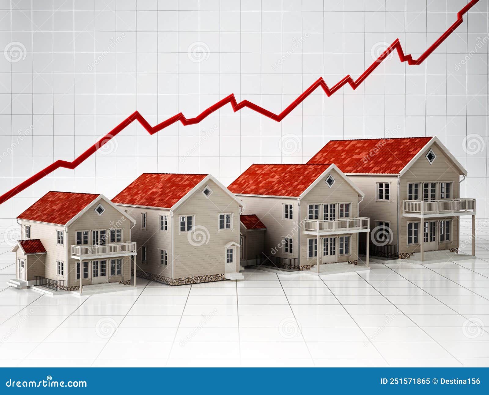 Rising House Prices Concept. 3D Illustration Stock Illustration ...