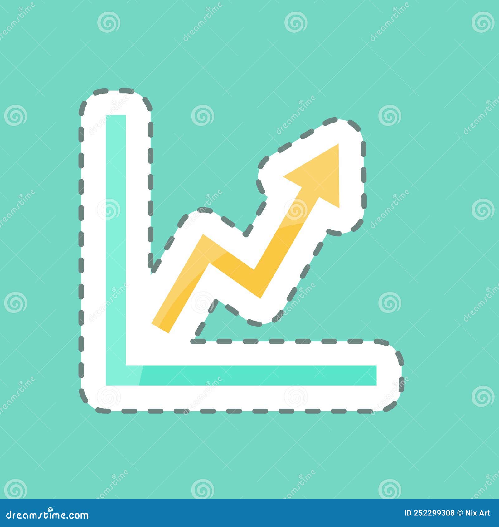 Rising Line Graph Sticker in Trendy Line Cut Isolated on Blue ...