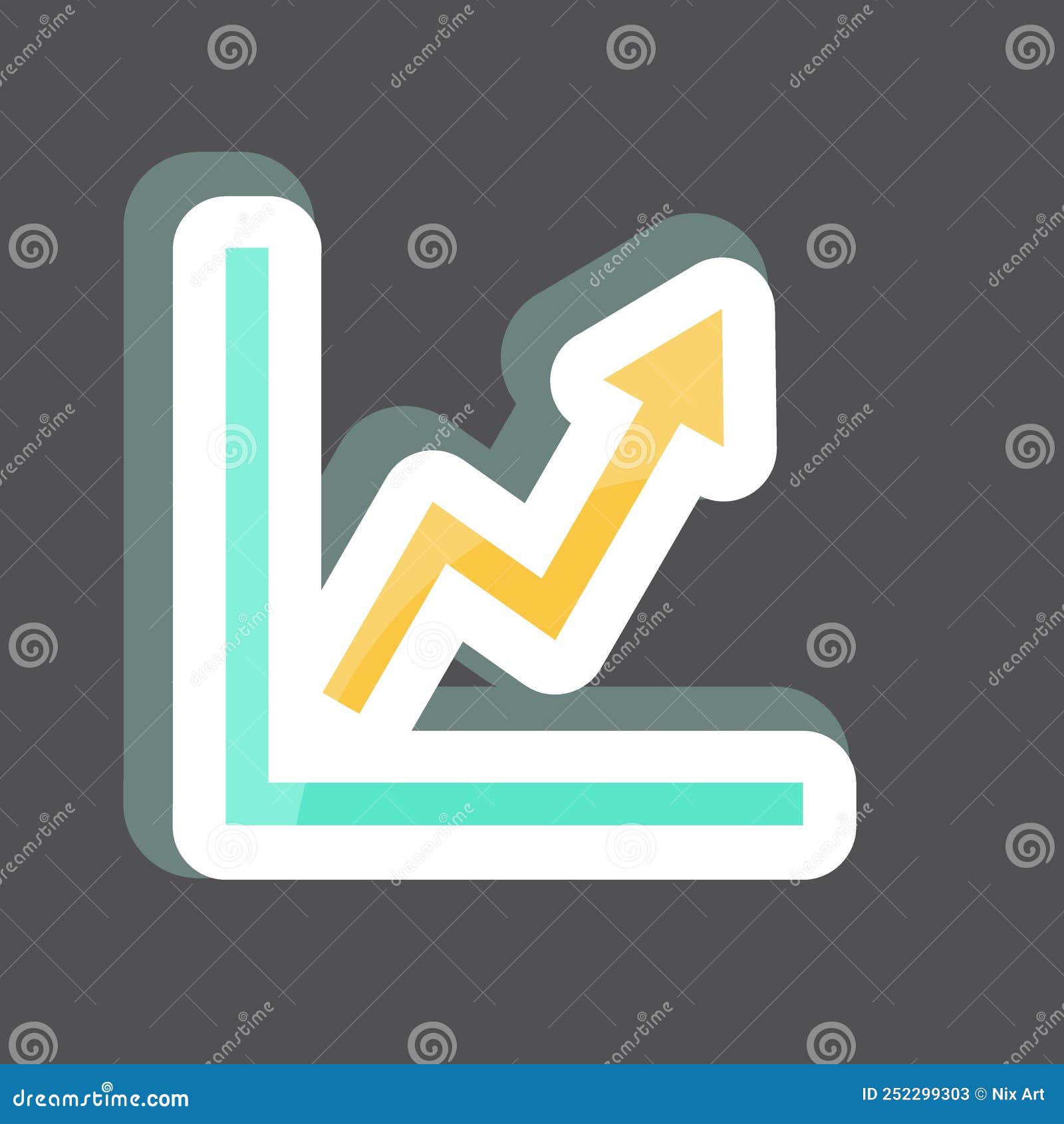 Rising Line Graph Sticker in Trendy Isolated on Black Background Stock ...