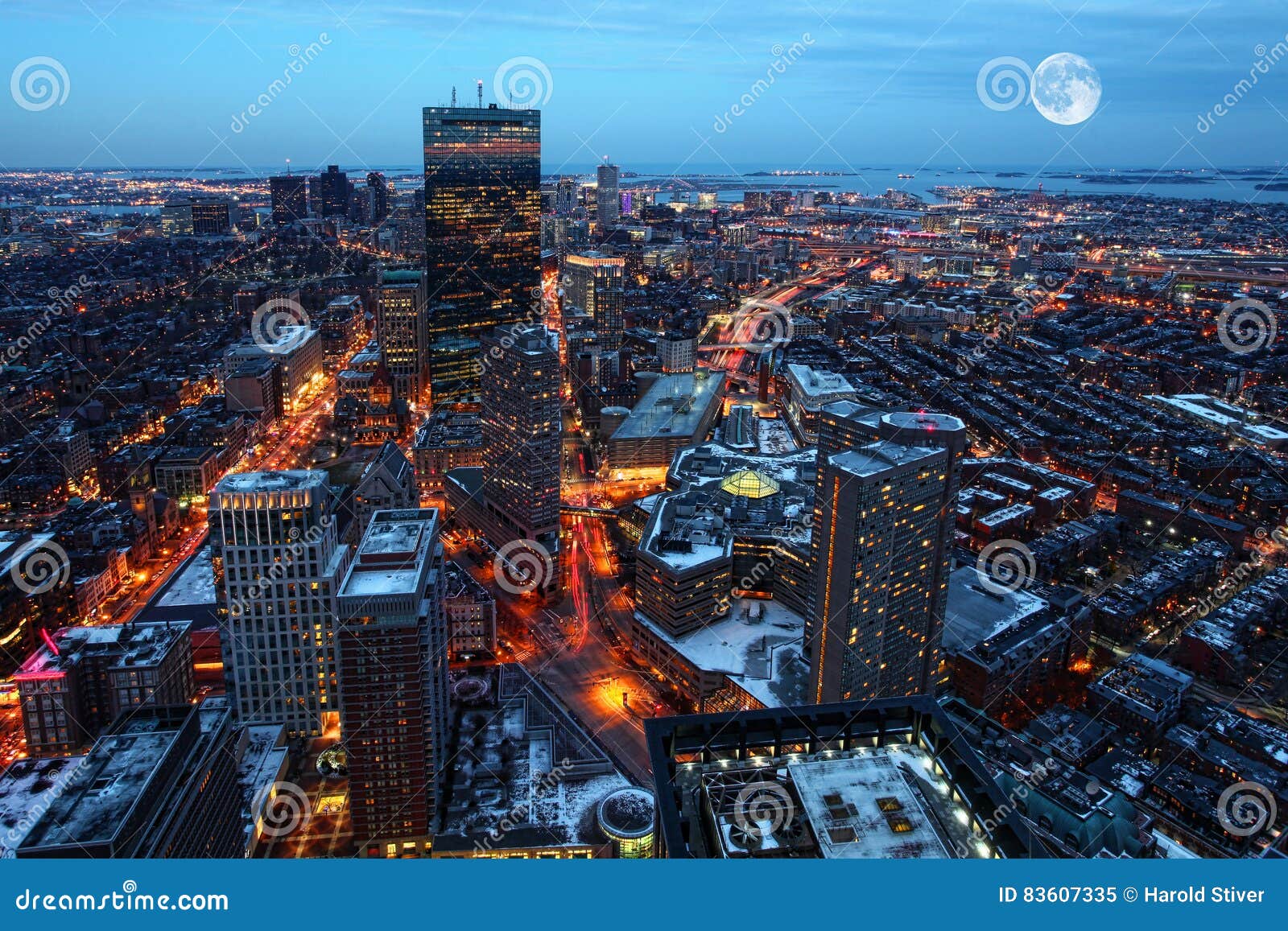 Rising Moon Over the City of Boston Stock Image - Image of metropolis ...
