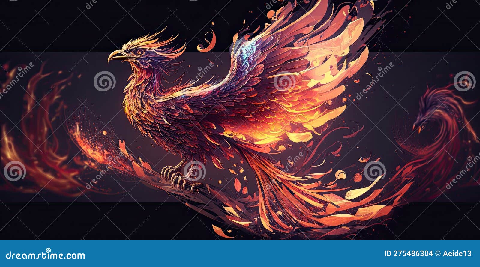 Rising Phoenix in Flames. Abstract Bird Flying from the Fire and Ashes ...