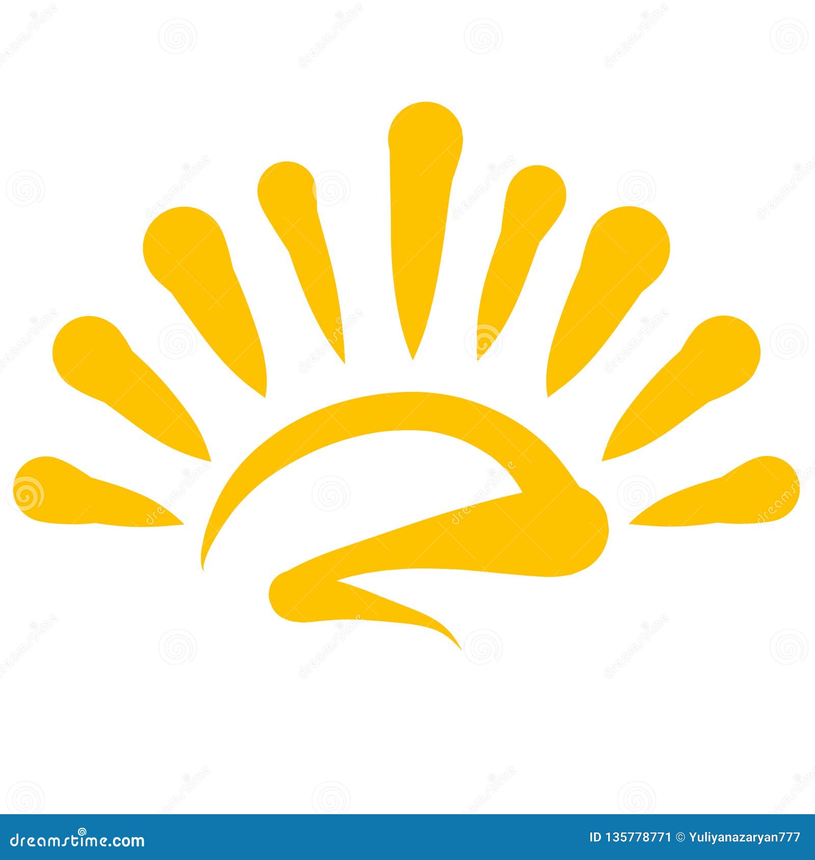 Rising or Setting Yellow Shining Sun, Pattern Stock Illustration ...