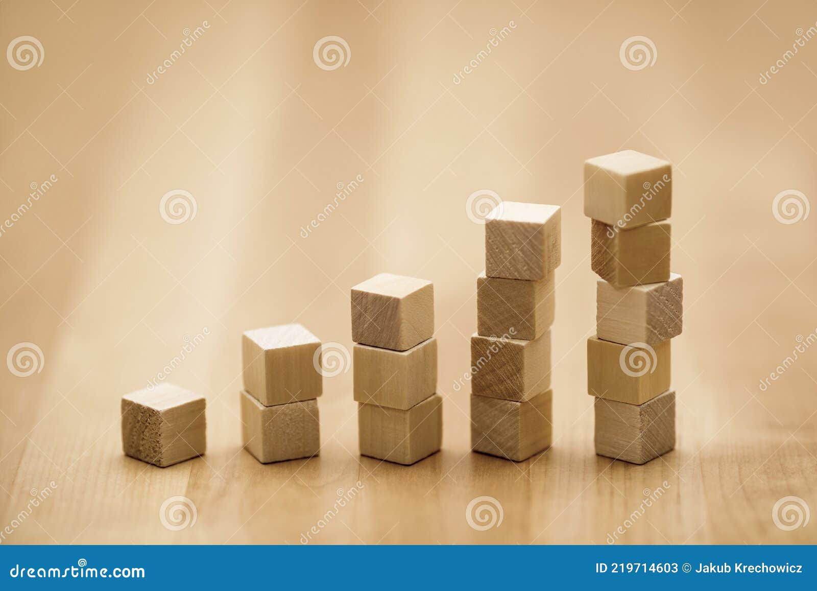 Rising Wooden Square Blocks on Wooden Background Stock Image - Image of ...