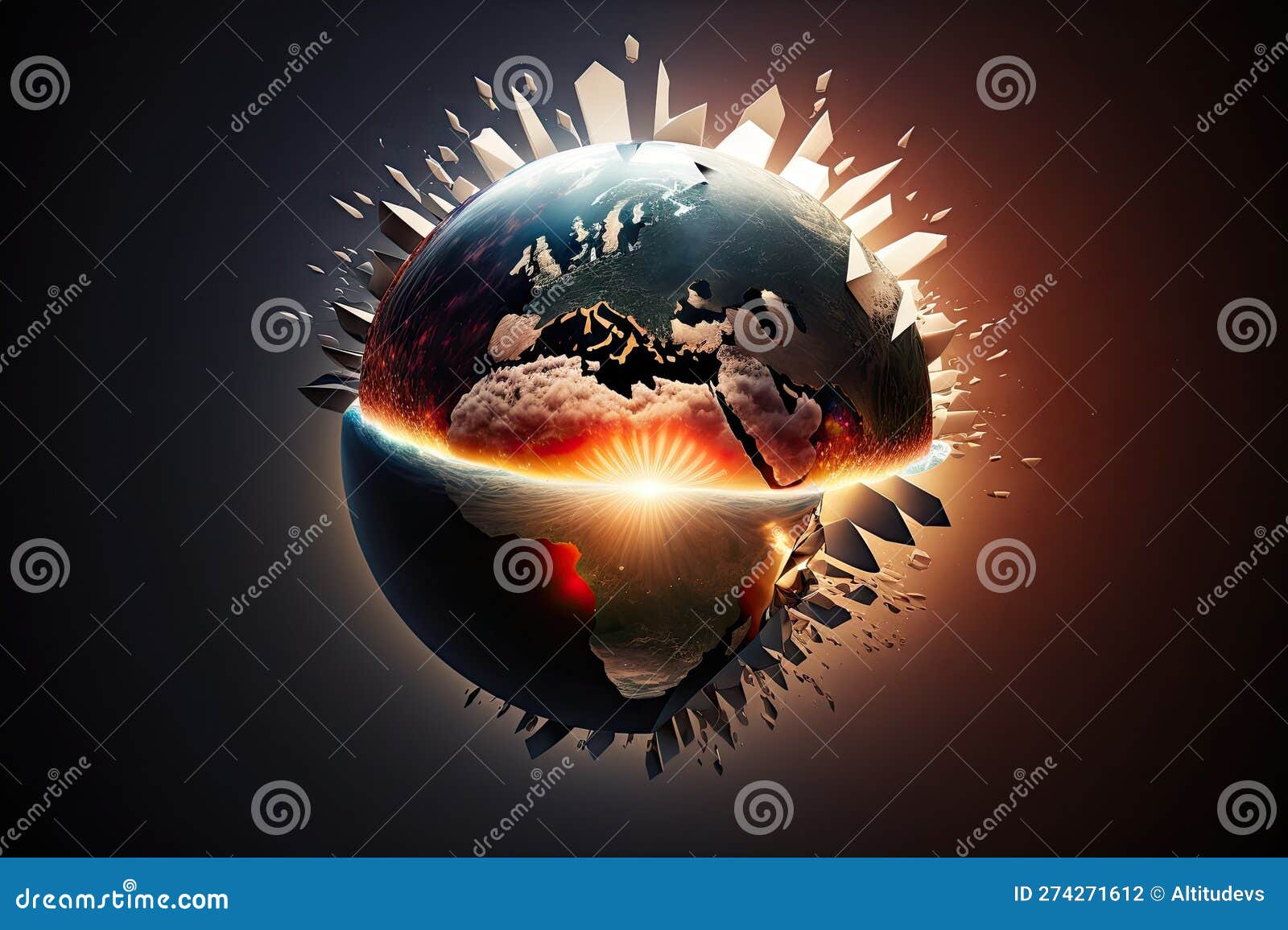 A Rising Sun Illuminating a Globe, with Rays of Light Shining through ...