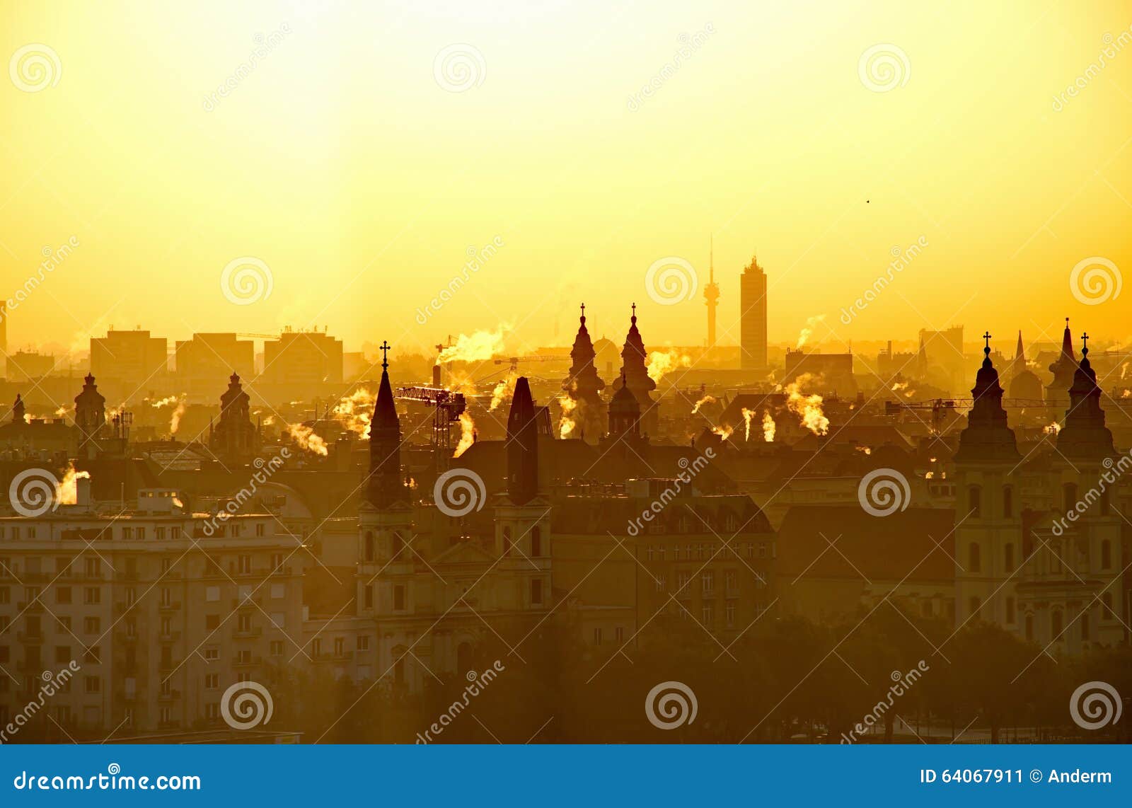 Rising sun over the city stock image. Image of sunlight - 64067911
