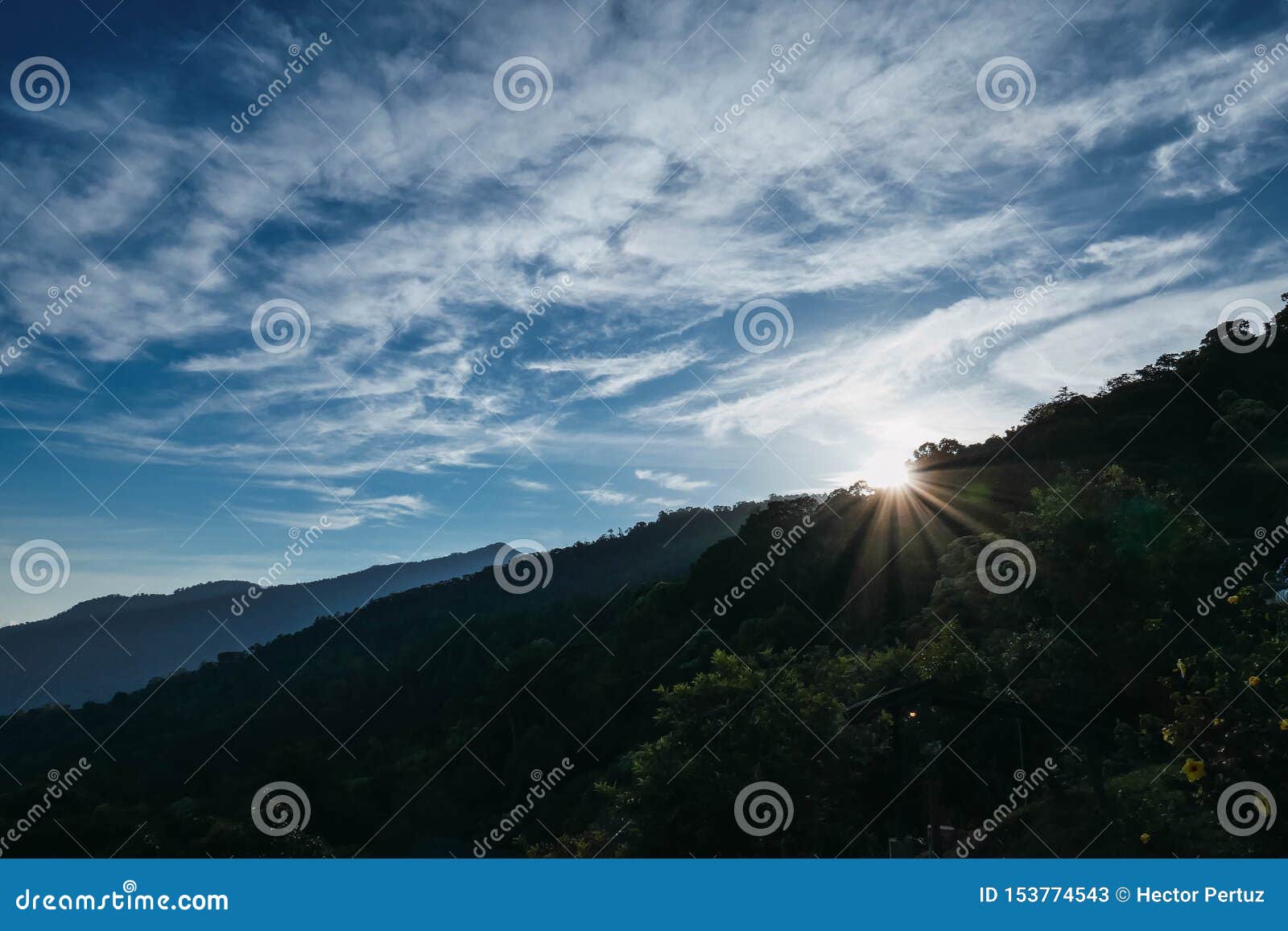 The Rising of the Sun Over a Mountain Range Stock Image - Image of ...