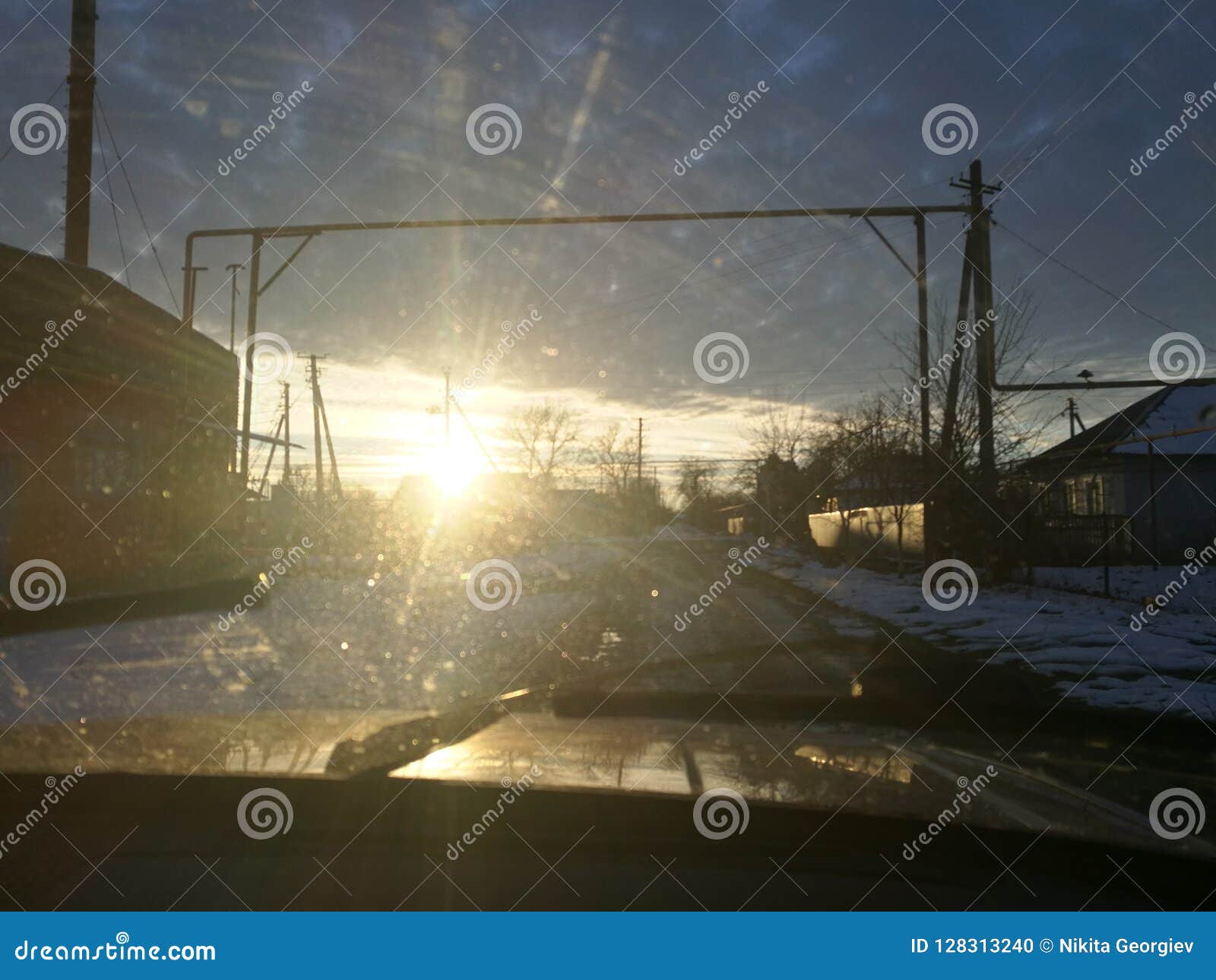 The Rising Sun Over the Russian Village Stock Photo - Image of ...
