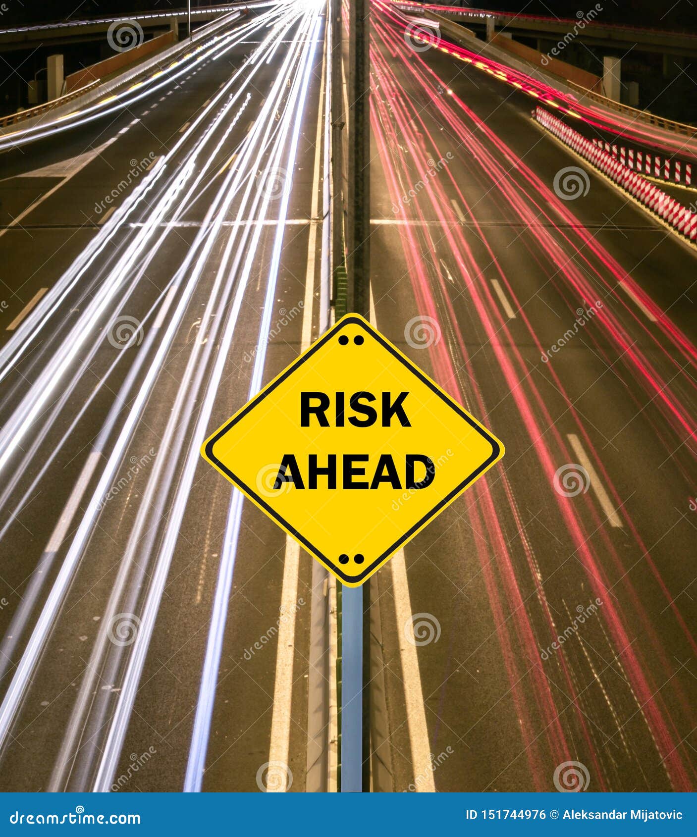 "RISK AHEAD " Sign Against Highway Trails Stock Photo - Image of save ...