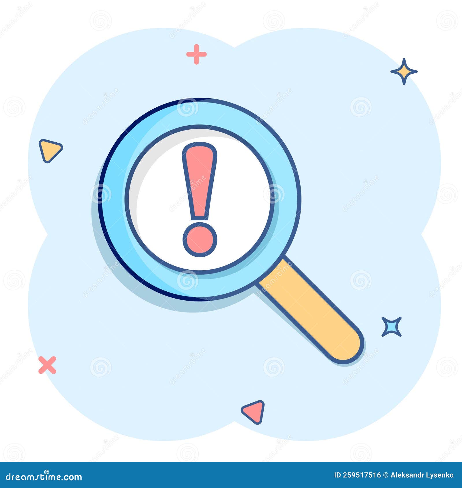 Risk Analysis Icon in Comic Style. Exclamation Magnifier Cartoon Vector ...
