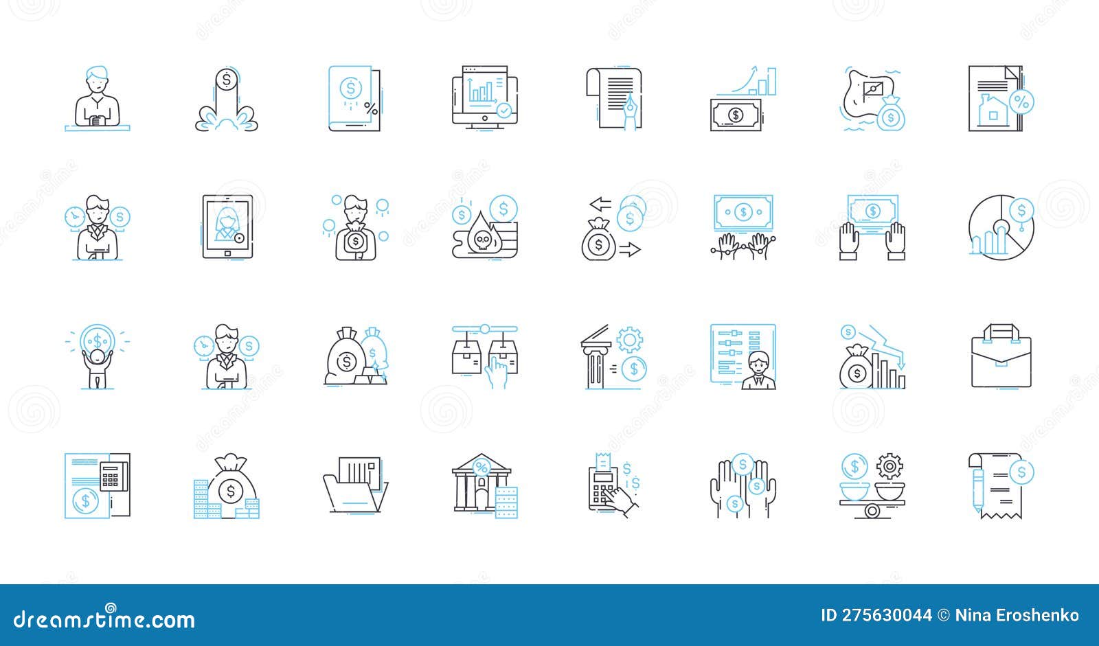 Risk Analysis Linear Icons Set. Probability, Exposure, Impact, Threat ...