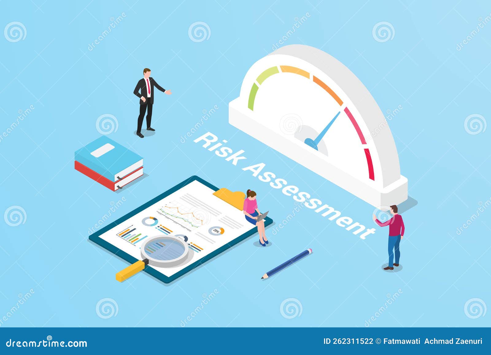 Risk Assessment Concept with Speedometer and People and Graph Chart ...