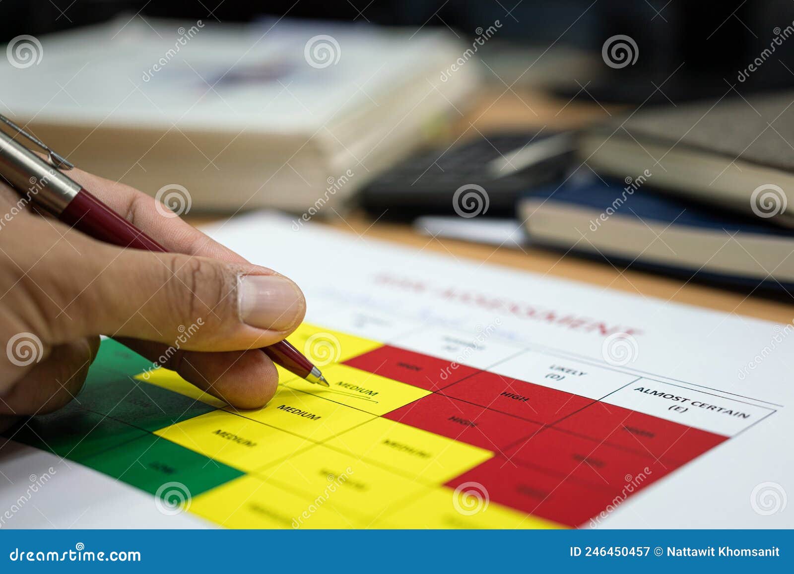 Risk Assessment Evaluation on Paperwork - Business Working Scene. Stock ...