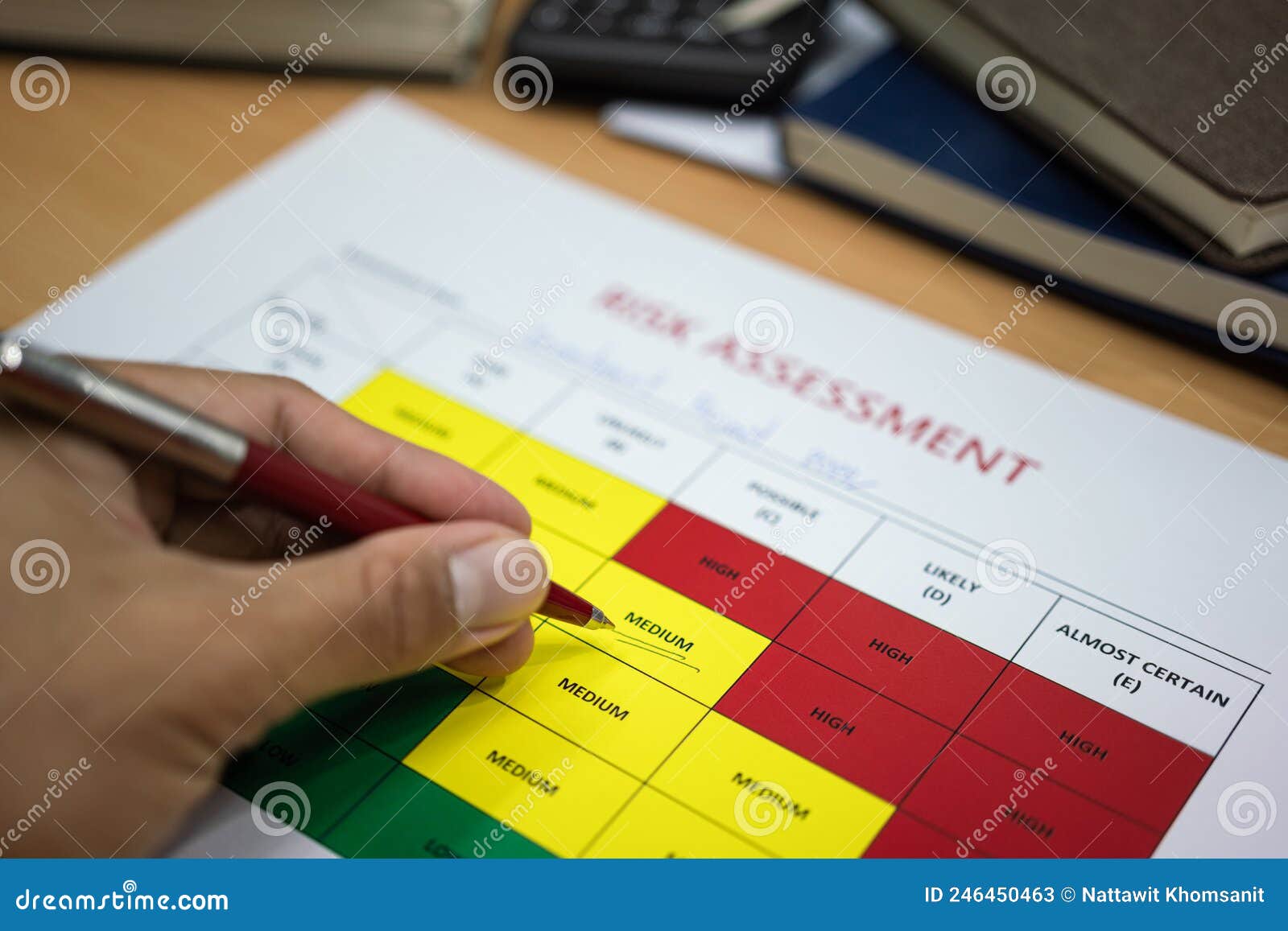 Risk Assessment Evaluation on Paperwork - Business Working Scene. Stock ...