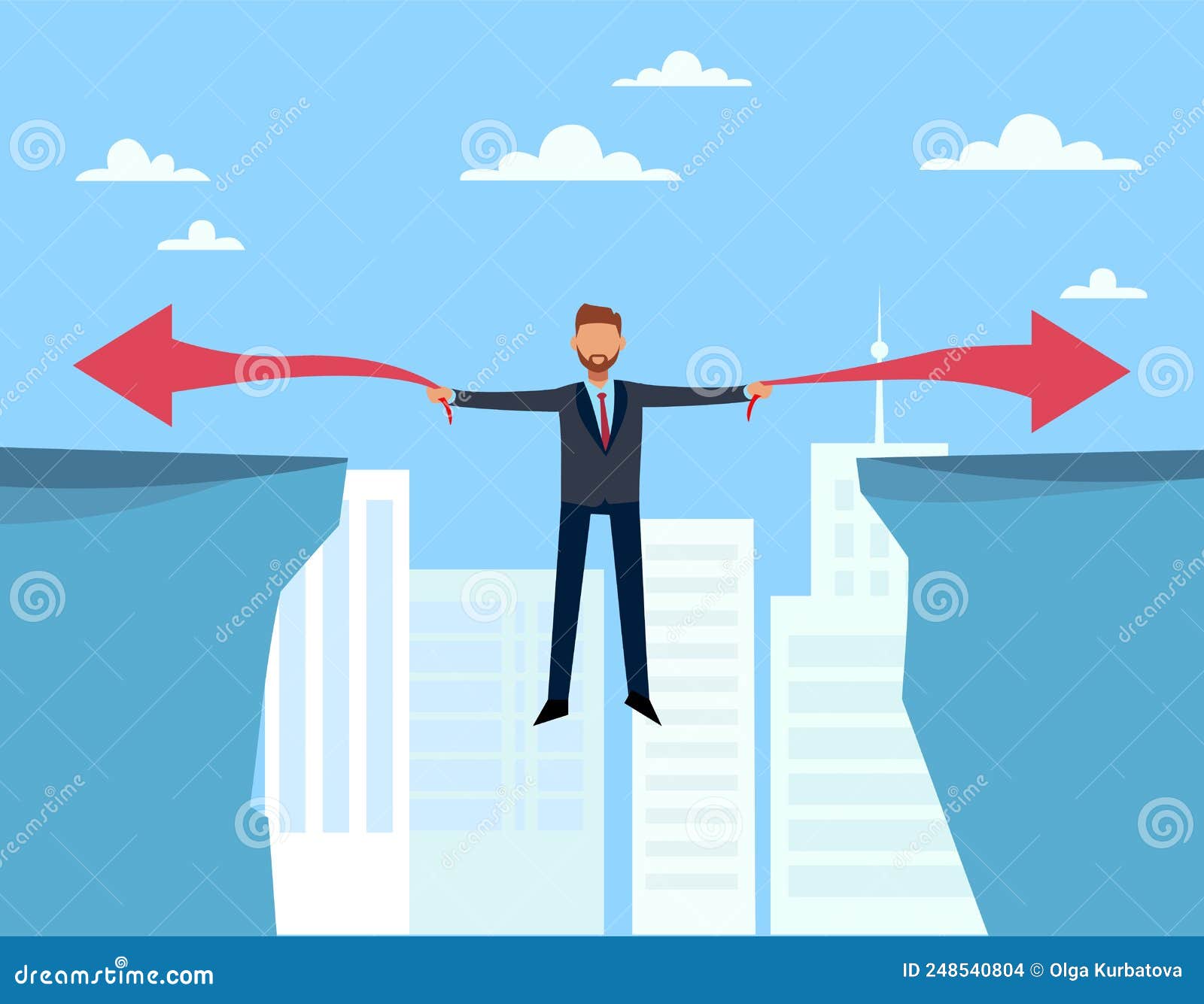 Risk when Choosing Business. Two Development Paths, Businessman with ...