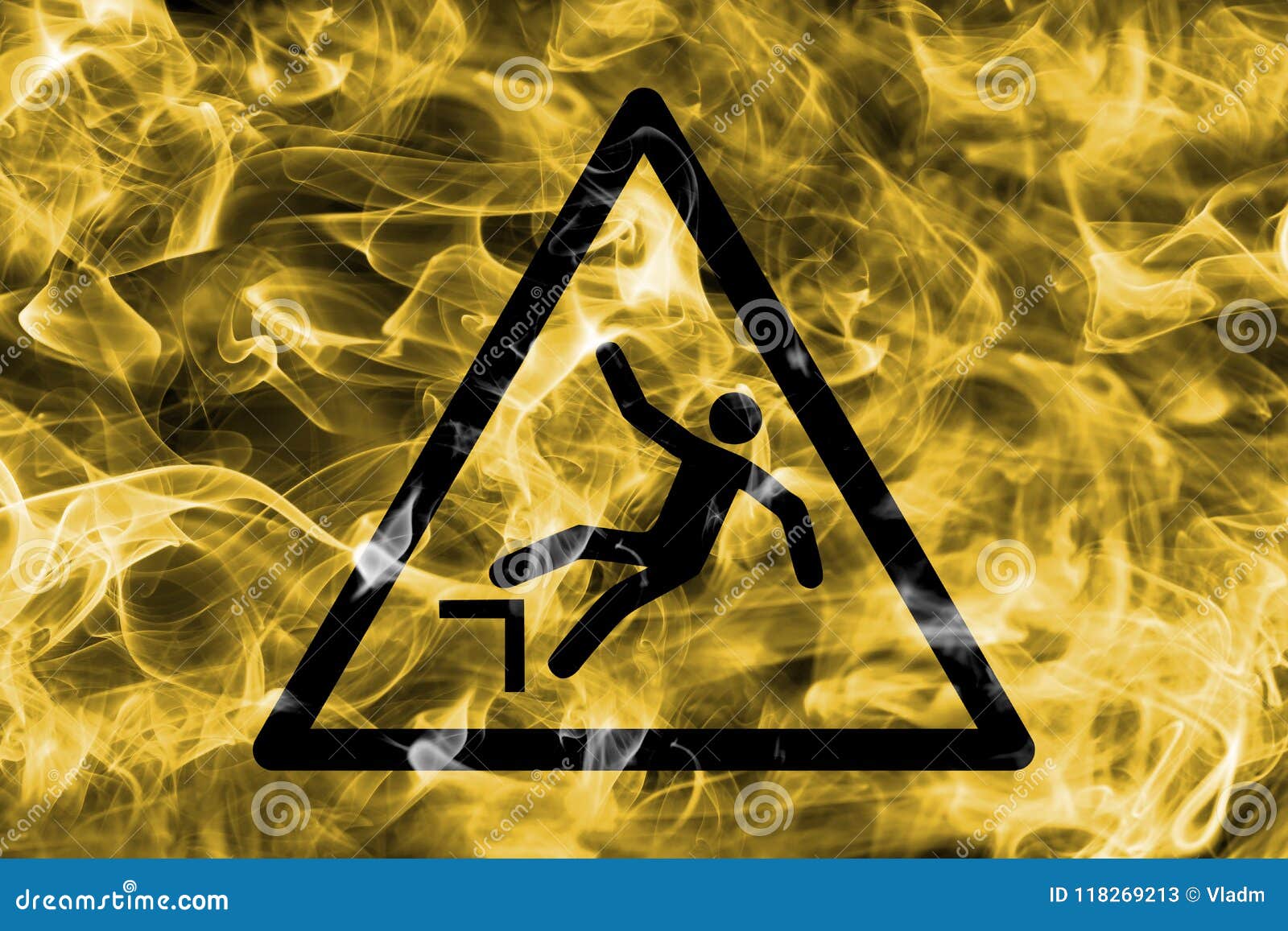 Risk of Falling Hazard Warning Smoke Sign. Triangular Warning Ha Stock ...