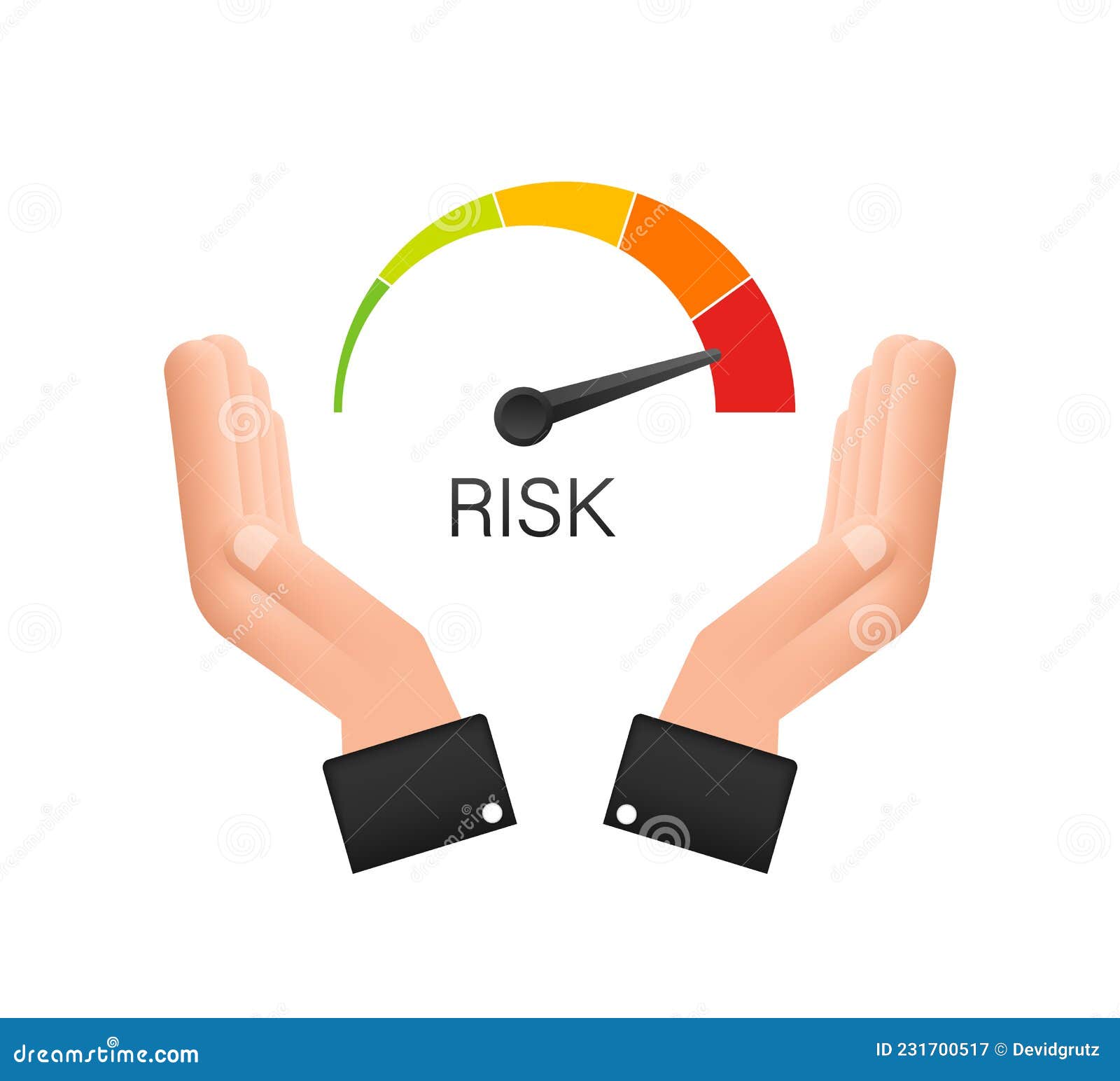 Risk Icon On Speedometer In Hands. High Risk Meter. Vector Stock ...