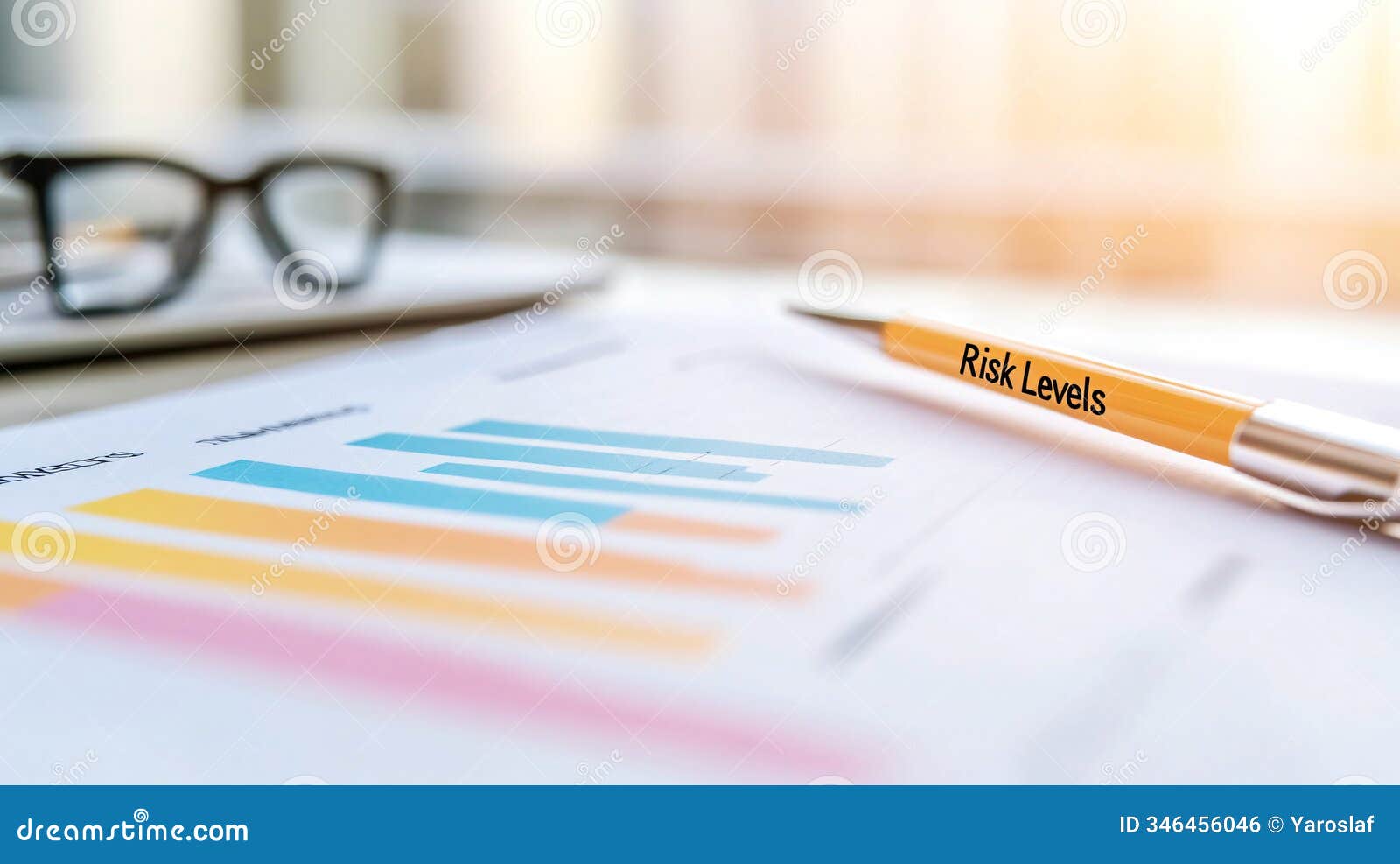 Risk Levels Labeled Pen Placed on Business Document with Bar Chart ...
