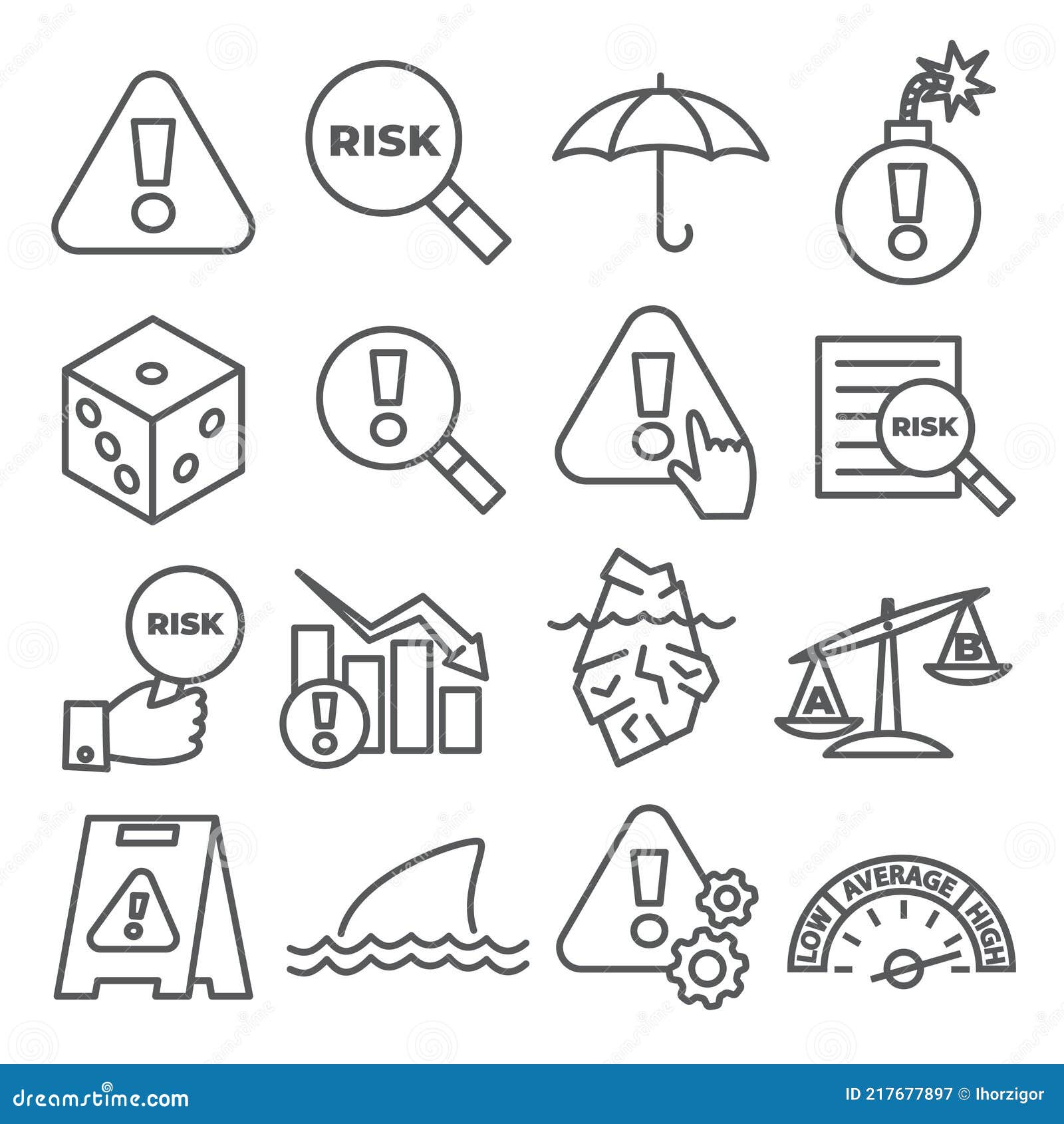 Risk Line Icons Set on White Background Stock Vector - Illustration of ...