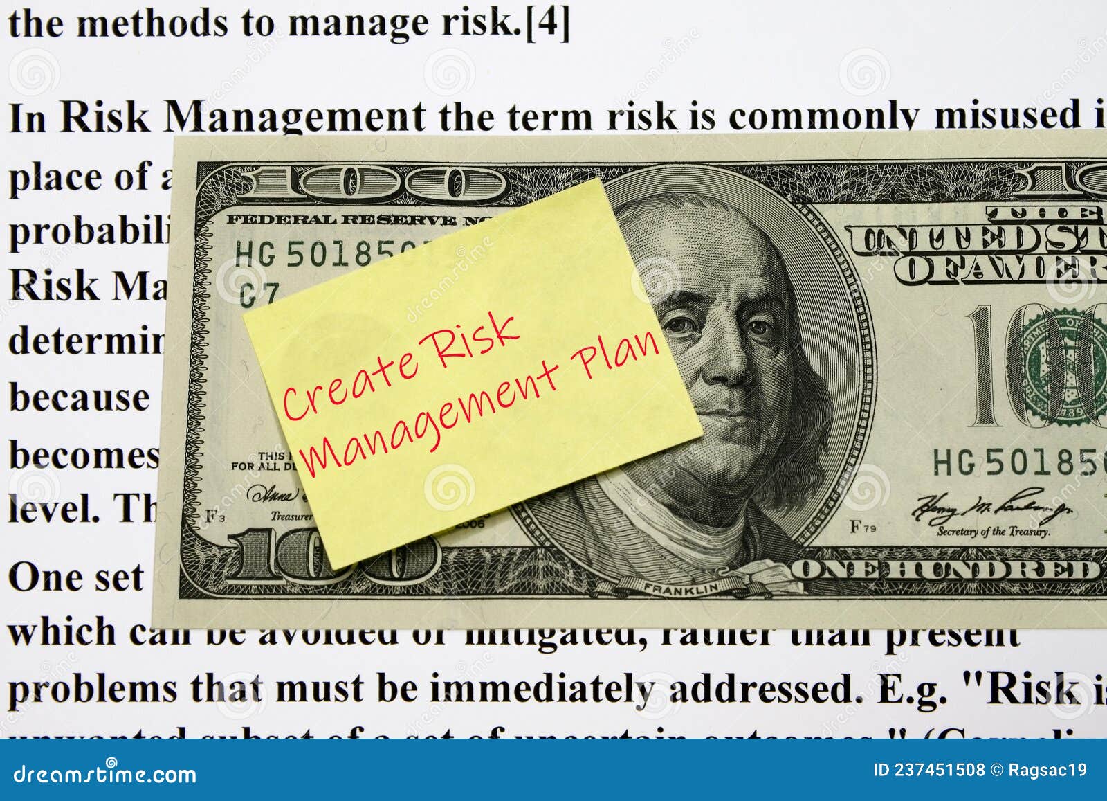Risk Management Concept with Money Stock Photo - Image of plan, message ...