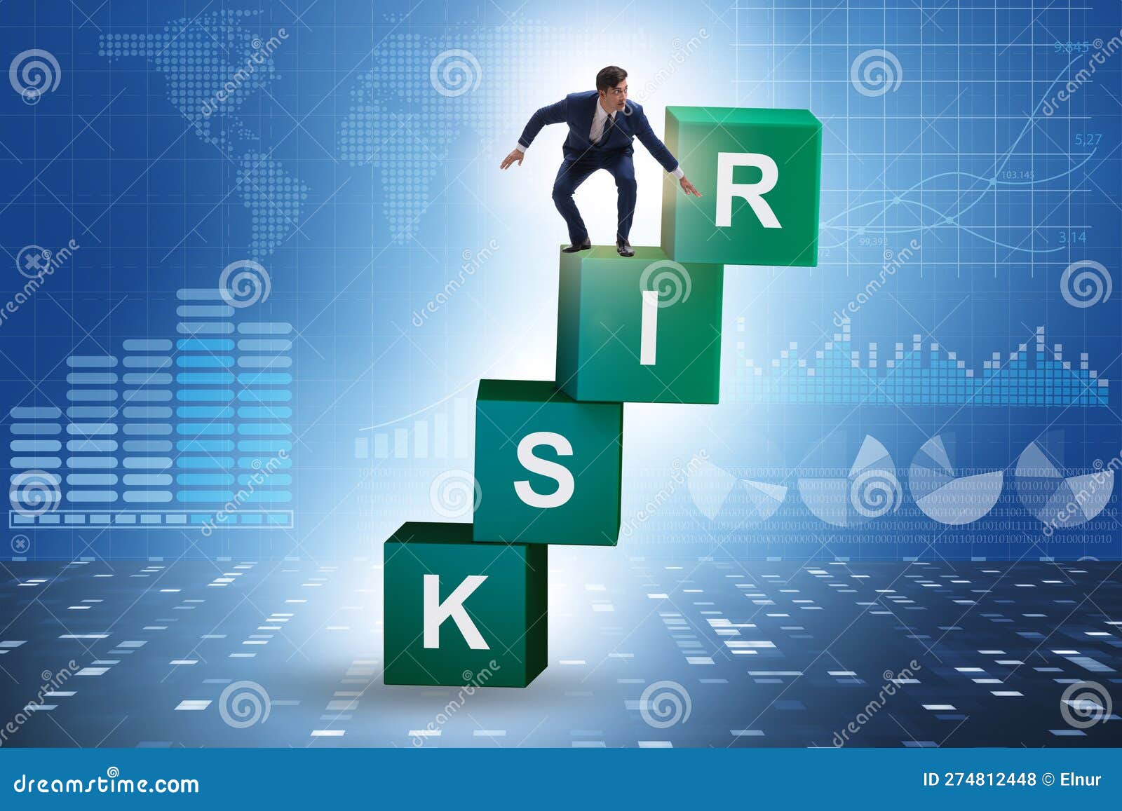 Risk Management Concept with Businessman on Cubes Stock Photo - Image ...
