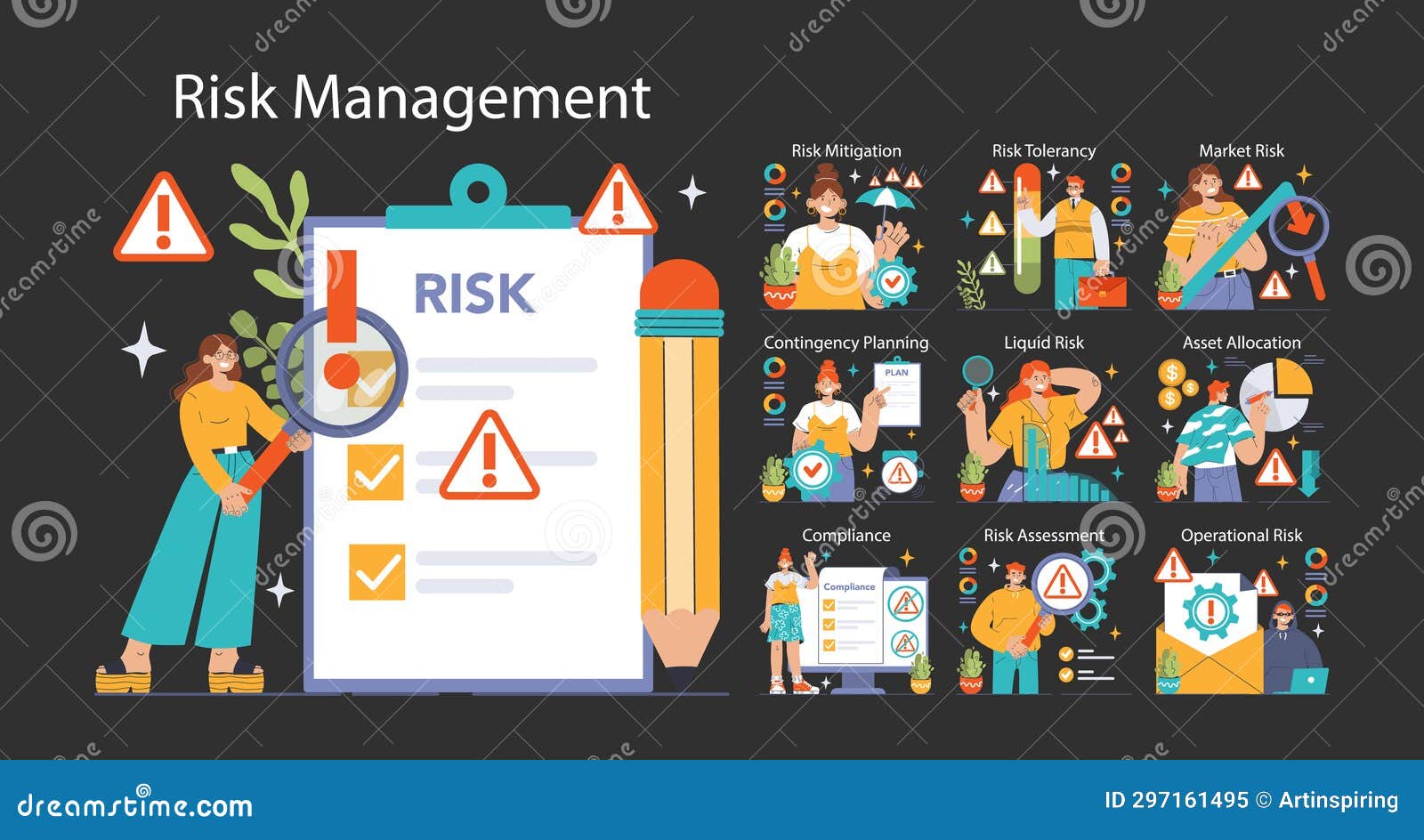 Risk Management Concept. Flat Vector Illustration Stock Illustration ...