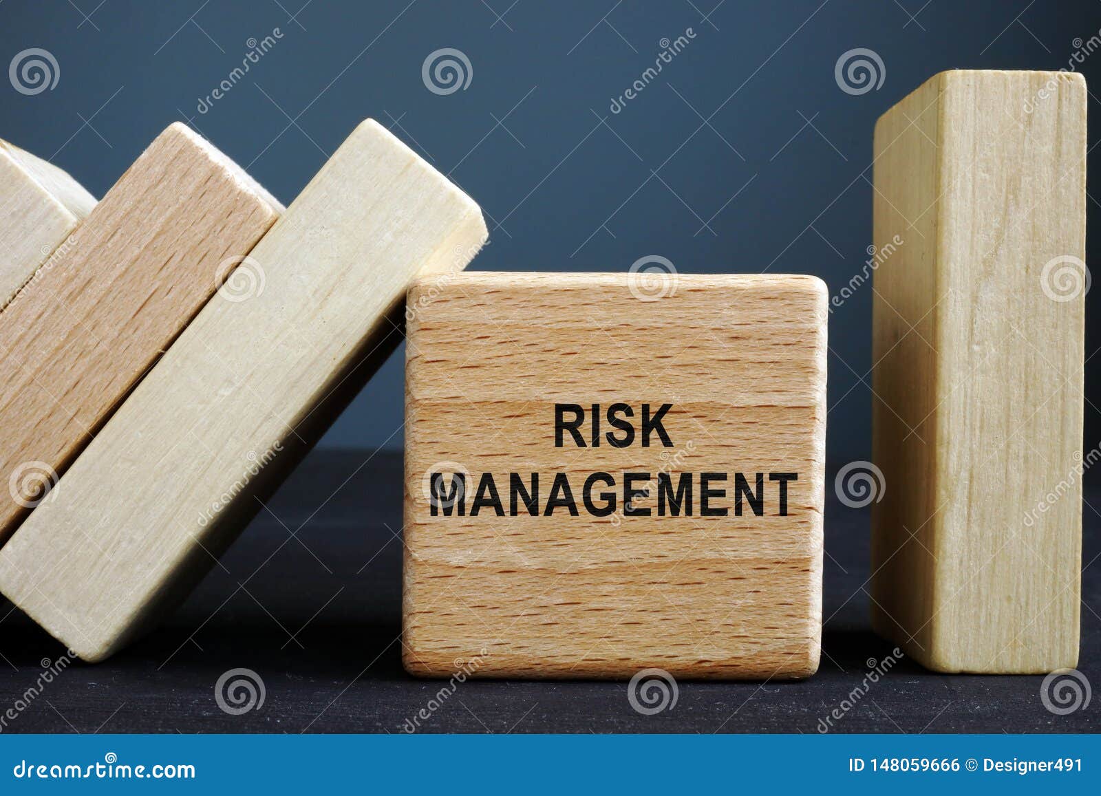 Risk Management Concept. Wooden Cube and Bricks with Domino Effect ...
