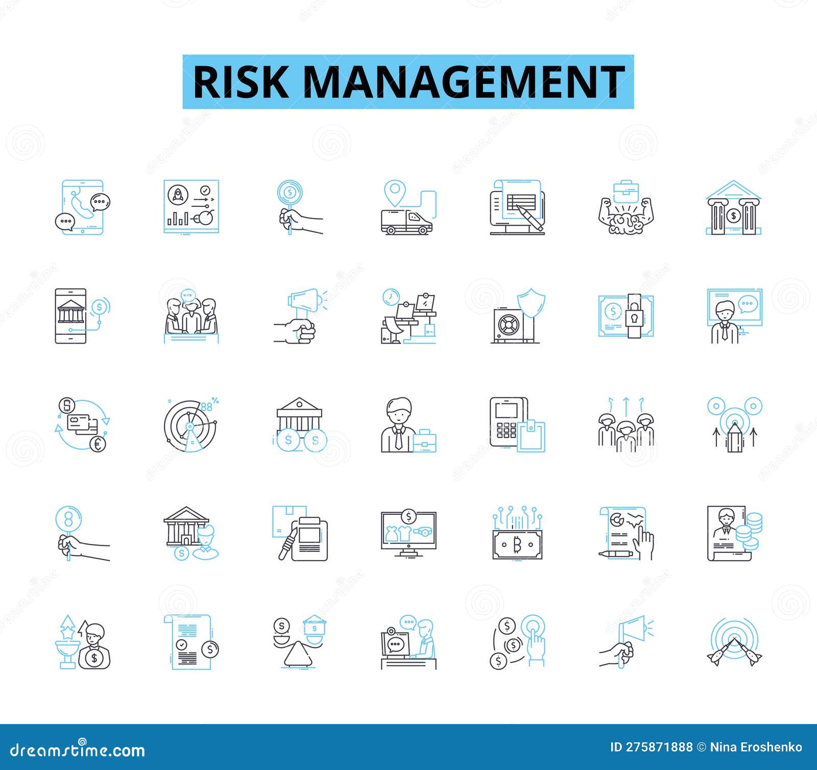 Risk Management Linear Icons Set. Probability, Uncertainty, Mitigation ...