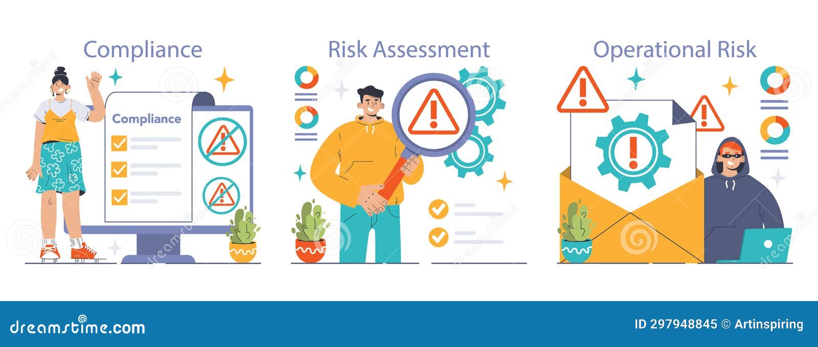 Risk Management Set. Flat Vector Illustration Stock Illustration ...