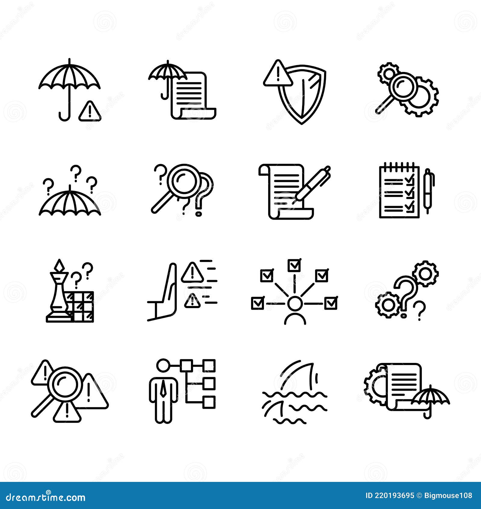 Risk Management Sign Thin Line Icon Set. Vector Stock Vector ...